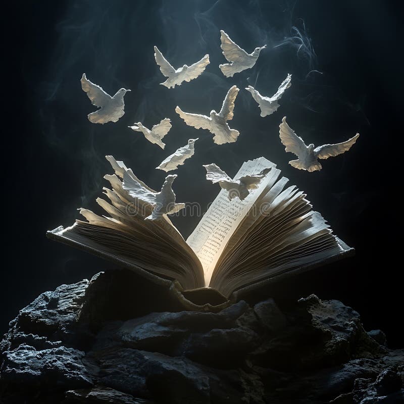 Magical Book with Birds in Ethereal Light Stock Image - Image of ...