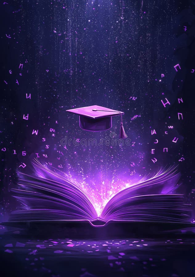 Magical Book with Floating Graduation Cap Stock Image - Image of higher ...
