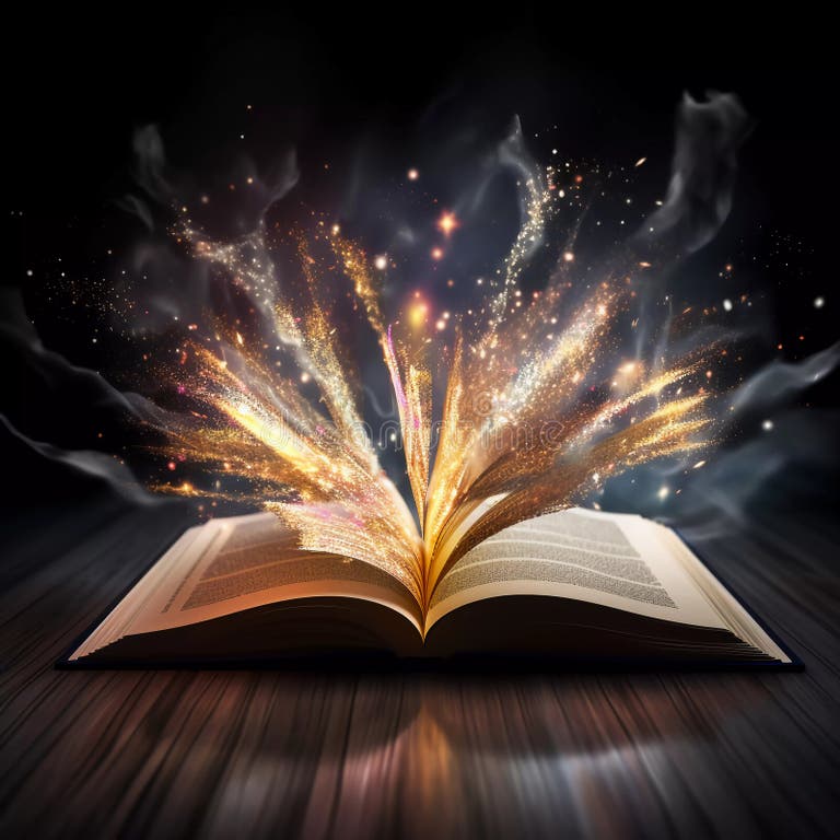 Magical Book with Glitter Exploding from the Pages Stock Illustration ...
