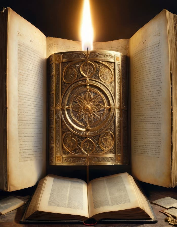 Magical Book with Illuminated Compass Design Stock Photo - Image of ...