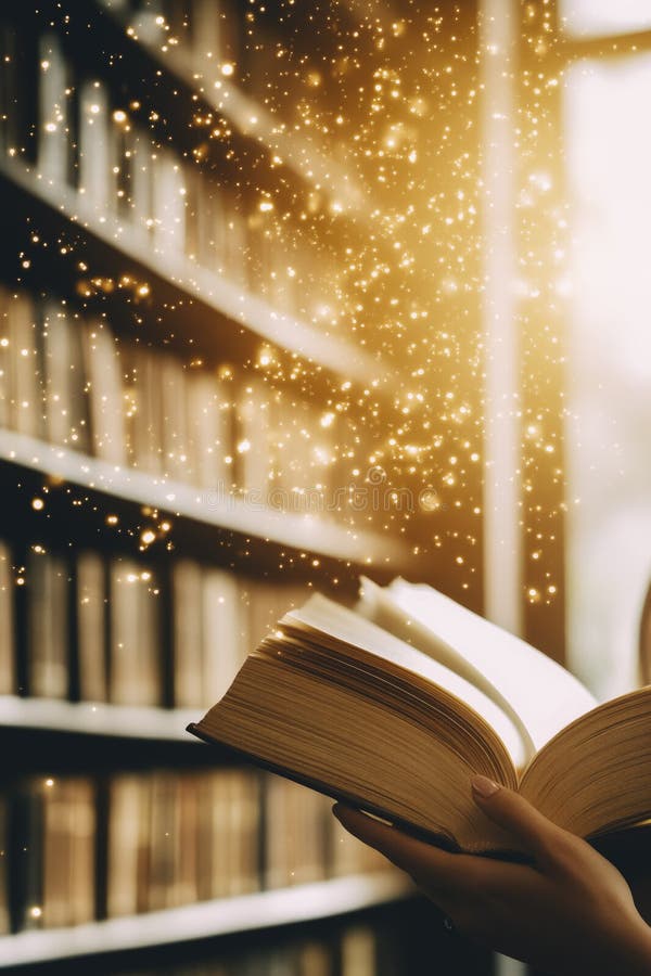 Magical Book Sparkles in Cozy Library Setting: a World of Fantasy ...