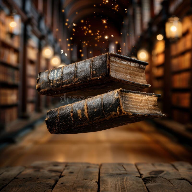 Magical Book Stack in Library Stock Illustration - Illustration of ...