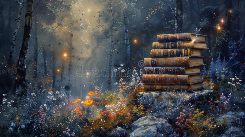 Magical Books in Enchanted Forest - Generative Ai Stock Illustration ...