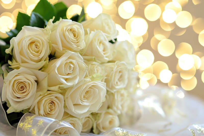 A Magical Bouquet of White Roses Stock Illustration - Illustration of ...