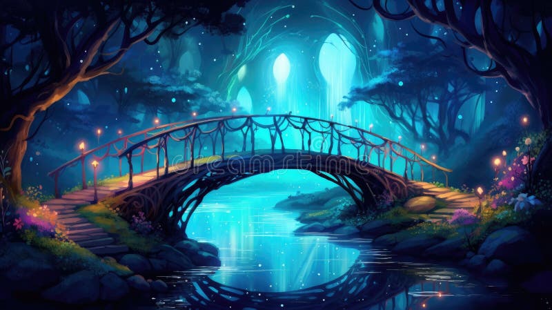 Magical Bridge by Lake Fairy Tale AI Generated Stock Photo - Image of ...