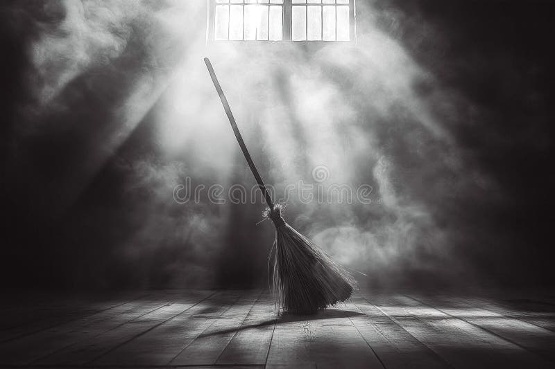 Magical Broom Dusting the Floor by Itself - Magic Broom Stock Image ...