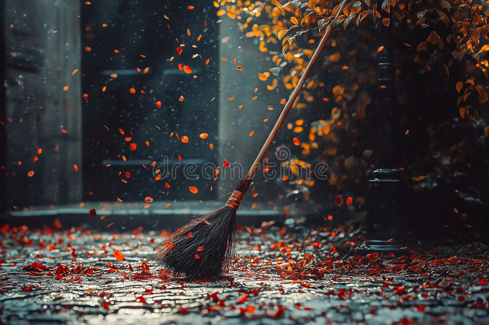 Magical Broom Dusting the Floor by Itself - Magic Broom Stock Image ...
