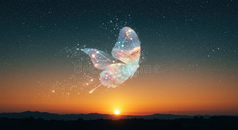 A Magical Butterfly with Constellation Patterns in a Night Sky during ...