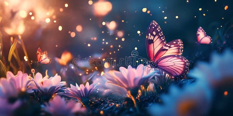 Magical Butterfly Flowers Background Image Stock Illustration ...