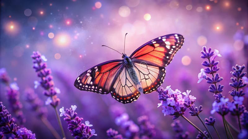 Magical Butterfly Hovering Over Lavender Field at Dawn. Generative AI ...
