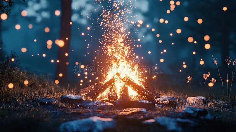 Cozy Bonfire Mystical Woods Night Stock Photos - Free & Royalty-Free ...