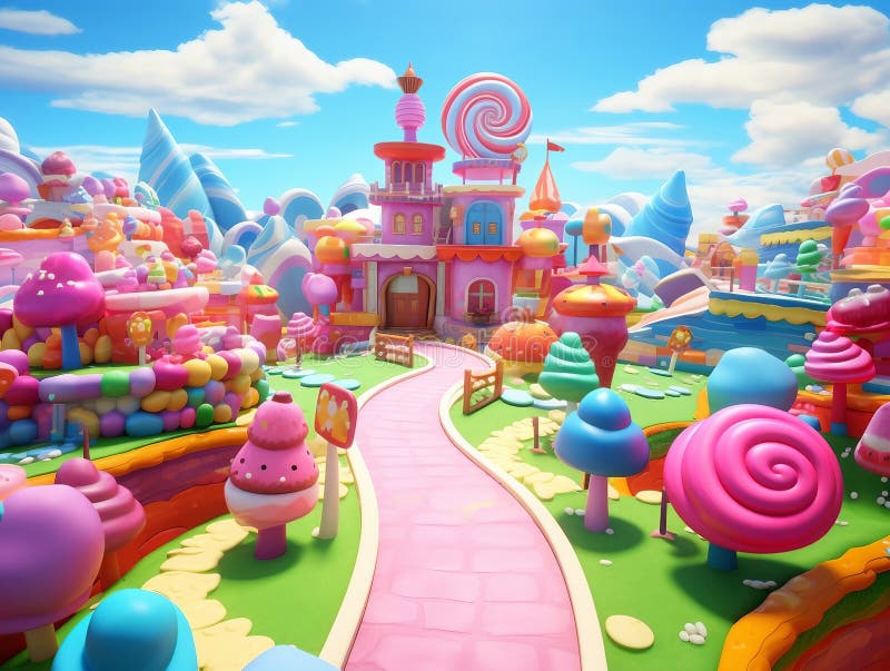 Magical Candy-Themed Landscape Featuring Bright Colors, Sweets, and ...