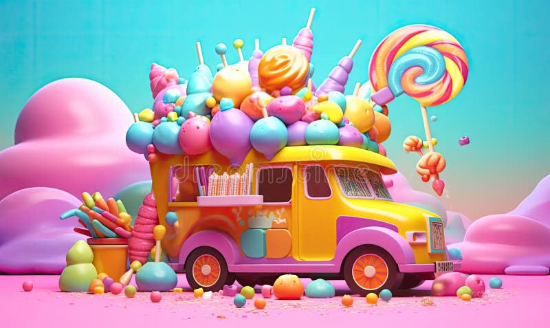 Magical Candyland Food Truck Surrounded by Clouds of Cotton Candy ...