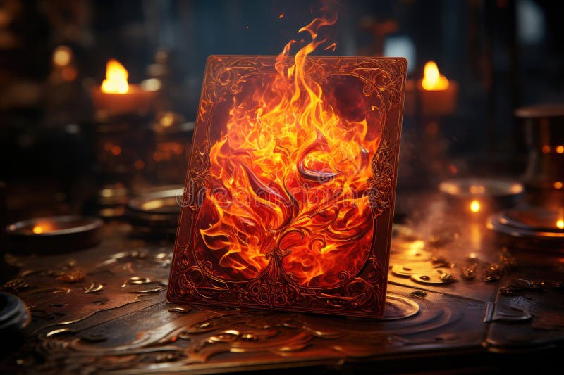 A Magical Card with a Fire Elemental on it. the Card is Made of Metal ...