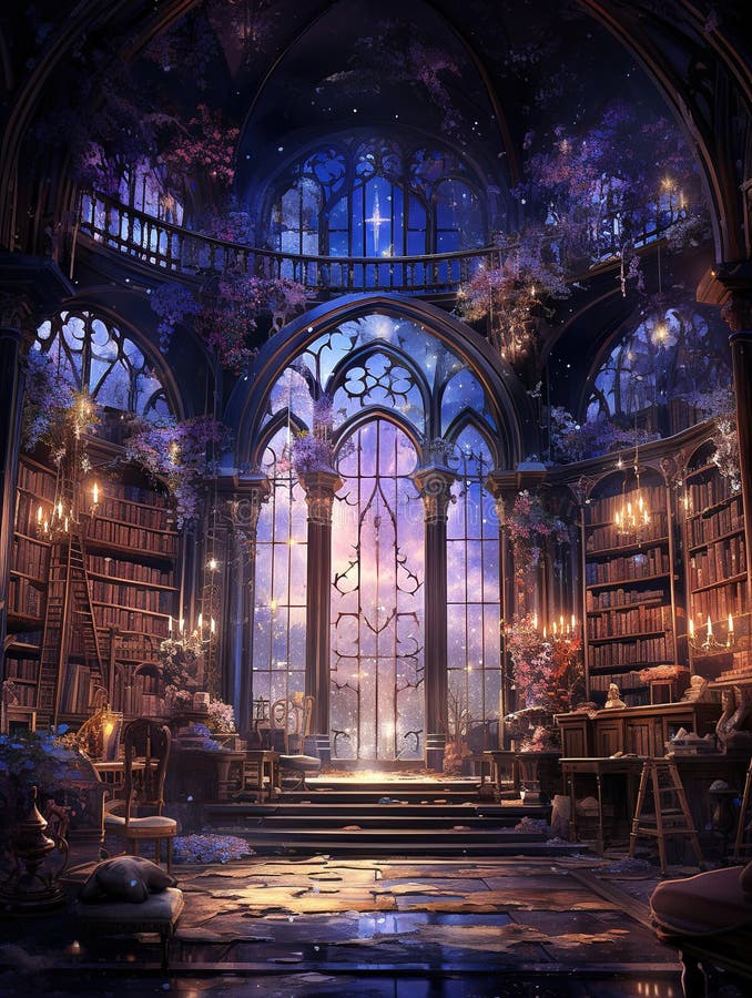 Magical Castle Interior with Bookshelves Stock Illustration ...