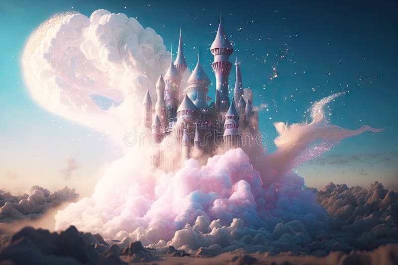 Magical castle in the sky stock illustration. Illustration of light ...