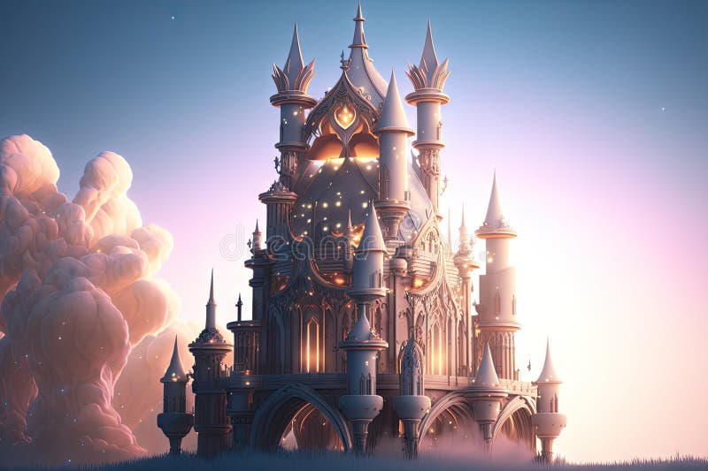 Magical castle in the sky stock illustration. Illustration of happy ...