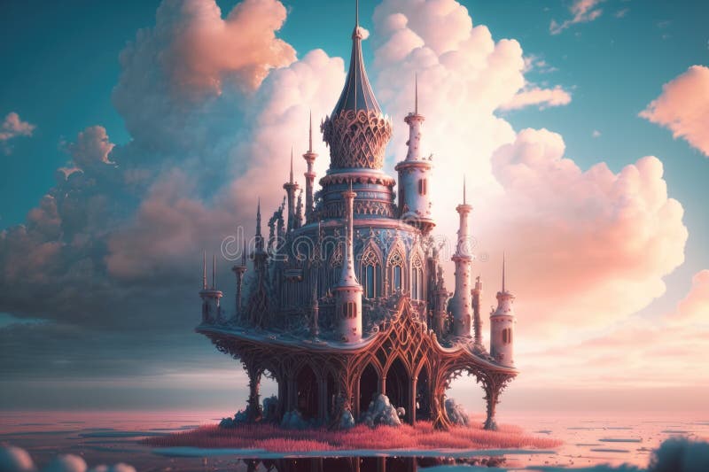 Magical castle in the sky stock illustration. Illustration of fairy ...