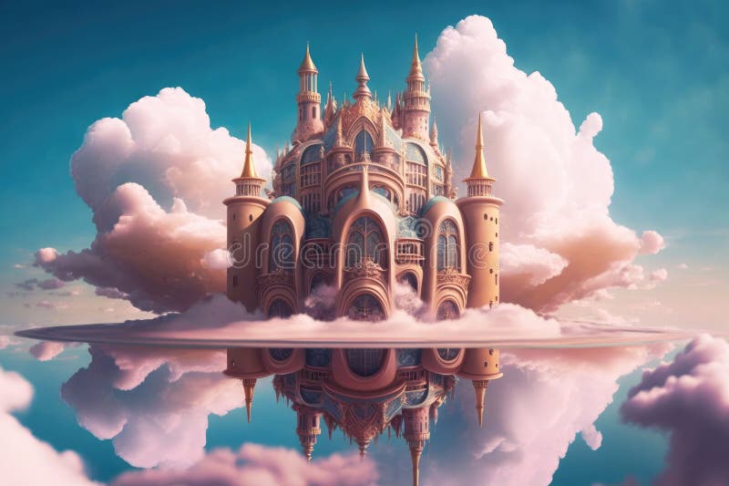 Magical castle in the sky stock illustration. Illustration of design ...