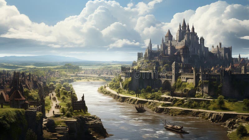 Magical Castle at Top of Mountain with Paths in Front Generative AI ...