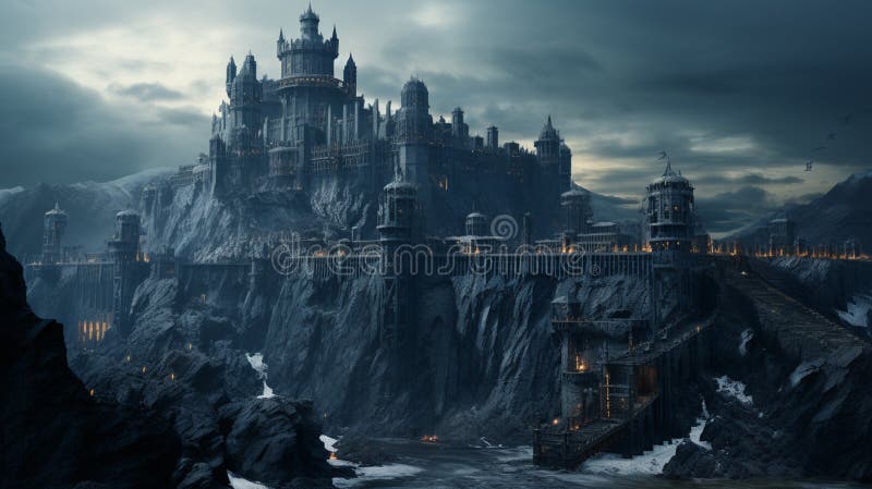 Magical Castle at Top of Mountain with Paths in Front Generative AI ...