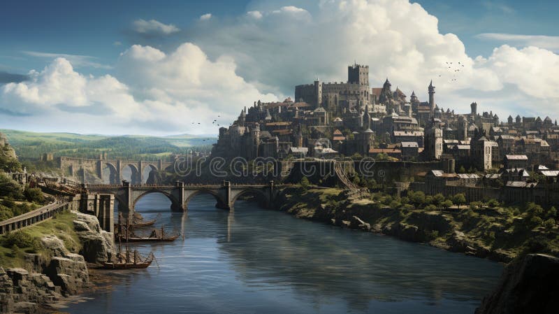 Magical Castle at Top of Mountain with Paths in Front Generative AI ...