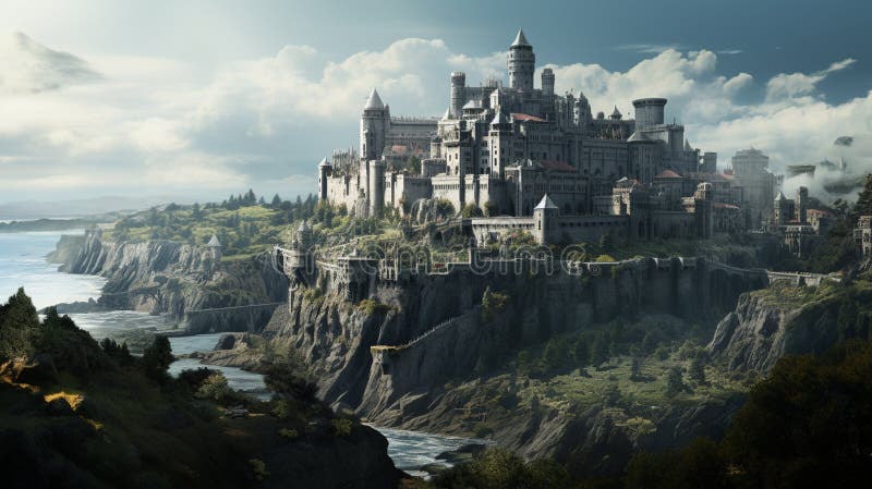 Magical Castle at Top of Mountain with Paths in Front Generative AI ...