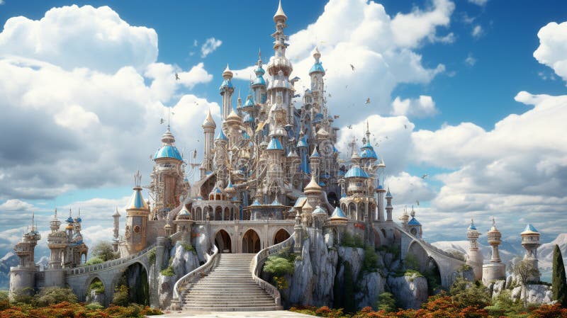 Magical Castle at Top of Mountain with Paths in Front Generative AI ...