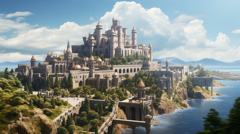 Magical Castle at Top of Mountain with Paths in Front Generative AI ...