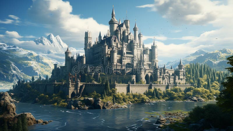 Magical Castle at Top of Mountain with Paths in Front Generative AI ...