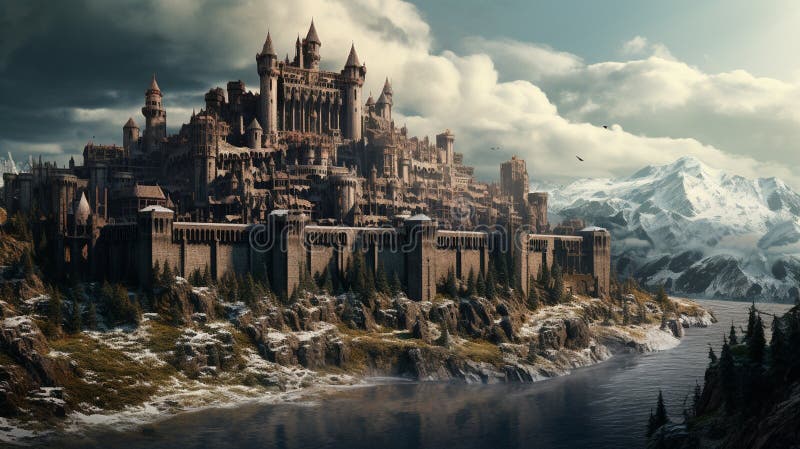 Magical Castle at Top of Mountain with Paths in Front Generative AI ...