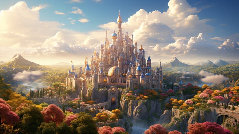 Magical Castle at Top of Mountain with Paths in Front Generative AI ...