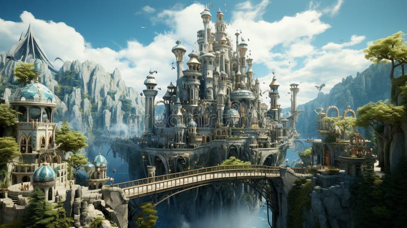 Magical Castle at Top of Mountain with Paths in Front Generative AI ...