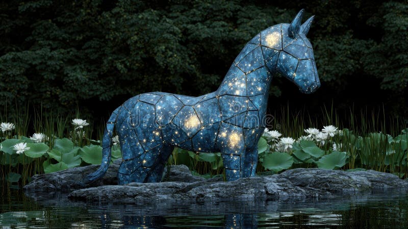 Magical Celestial Horse Sculpture in Enchanted Forest Stock ...