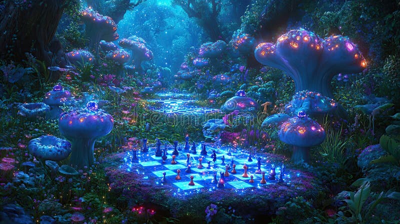 A Magical Chess Game in a Vibrant, Glowing Forest Stock Photo - Image ...