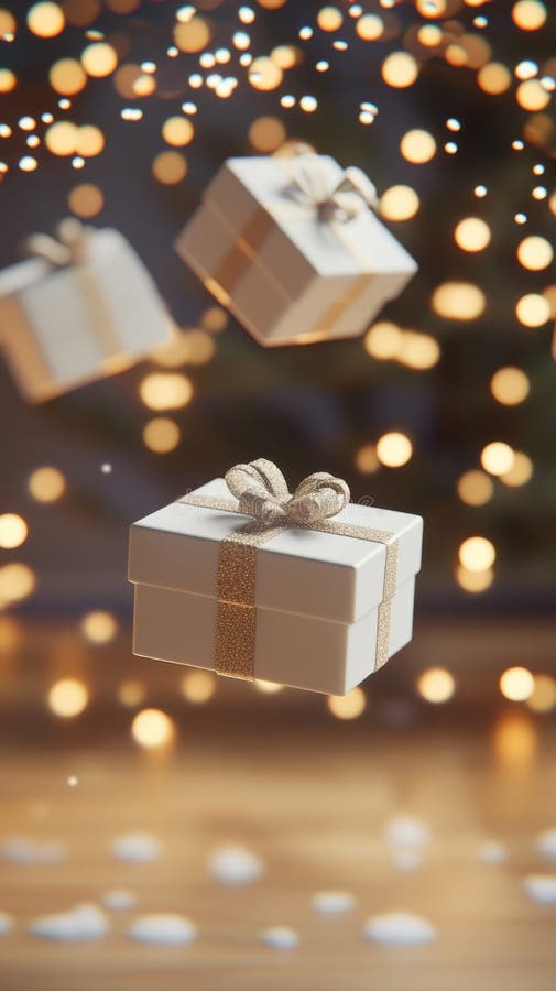 Magical Christmas Gift Box with Sparkling Bokeh Lights Stock Photo ...