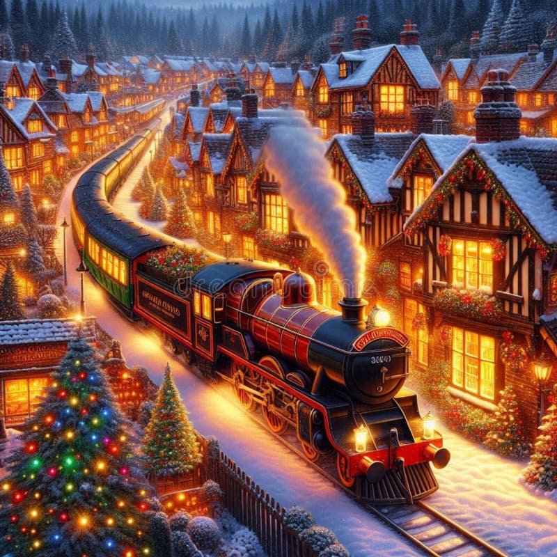 Magical Christmas Train Journey through a Winter Wonderland Stock Photo ...