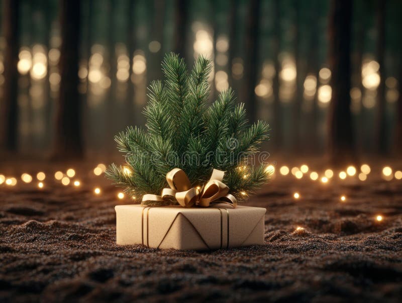 A Magical Christmas Tree in the Forest a Single Pine Tree Adorned with ...