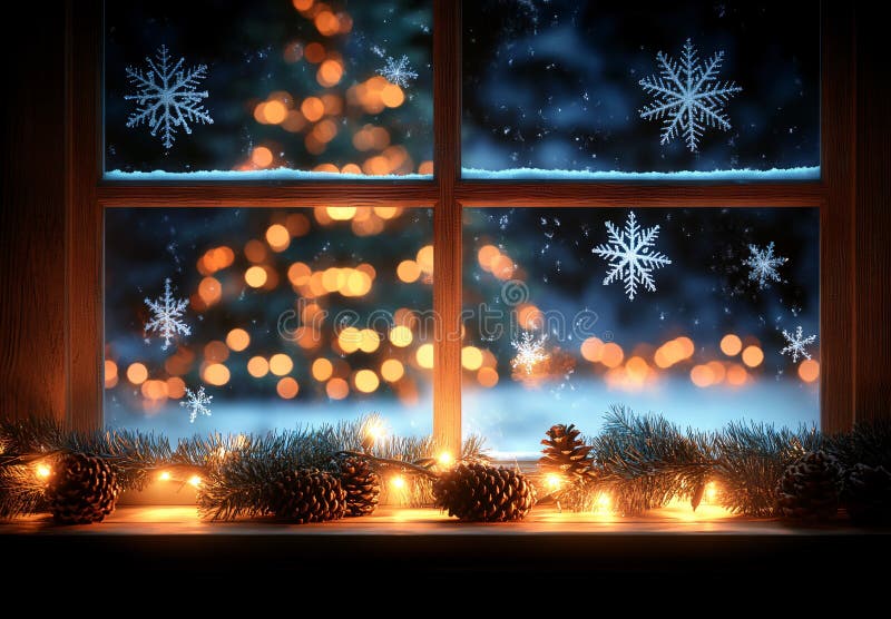 Magical Christmas Window Scene with Lights and High Quality Image Stock ...