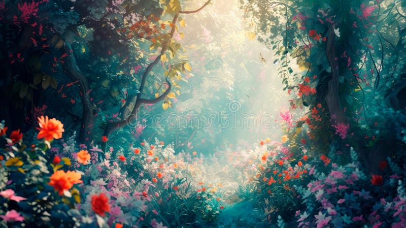 Magical Clearing in an Enchanted Forest, Filled with Bright Colors and ...