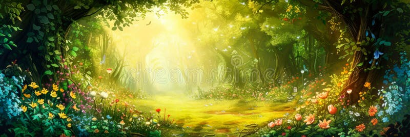 Magical Clearing in an Enchanted Forest, Filled with Bright Colors and ...