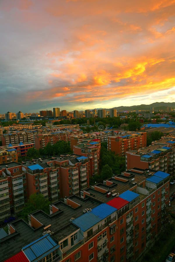 Magical Community Sunset, Beijing Stock Image - Image of landscape ...