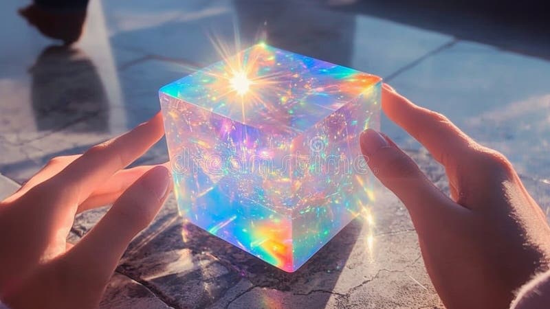 A Tesseract Made of a Transparent Iridescent Alien Crystal Material ...