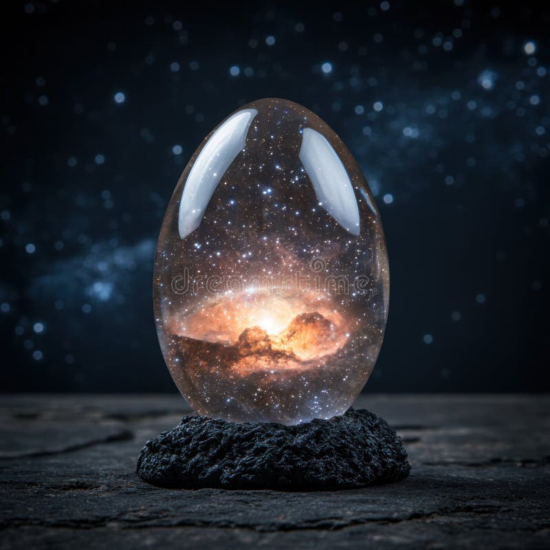 Magical Cosmic Egg with Glowing Nebula Inside Stock Illustration ...