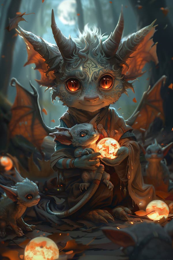 A Magical Forest with Creatures Holding Glowing Orbs. AI Generated ...