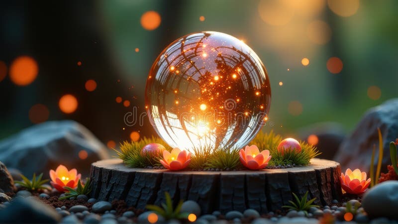 Magical Crystal Ball in Enchanted Forest Stock Illustration ...