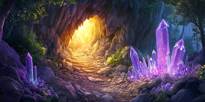Magical Crystal Cave Fantasy Art Glowing Crystals Stock Illustration ...