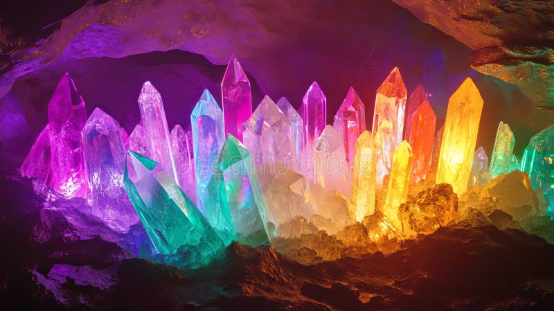 A Magical Crystal Cave Glowing with Vibrant Colors and Sparkling Stock ...