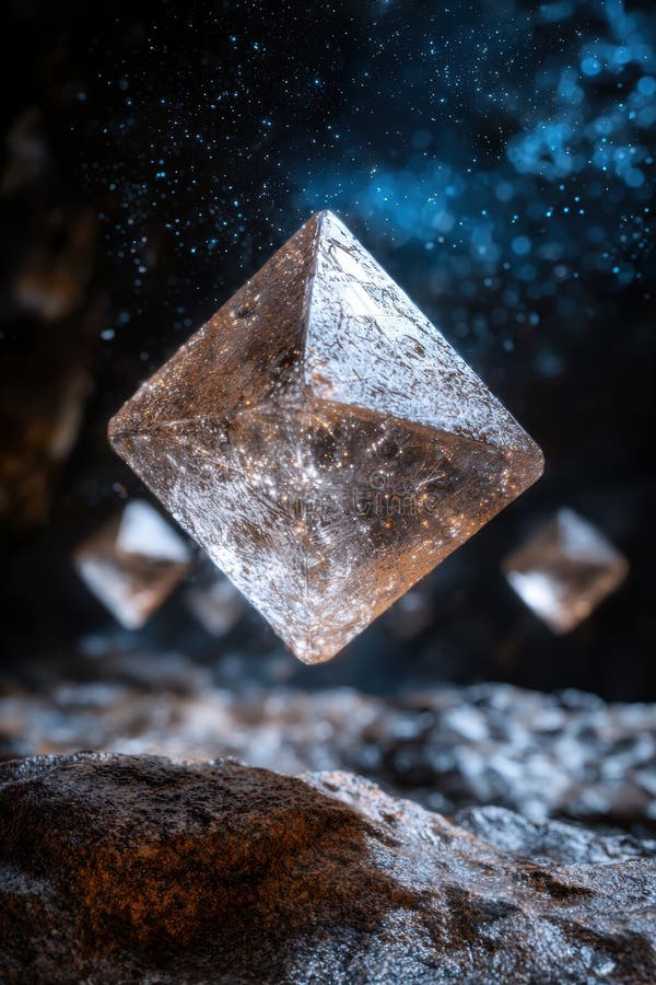 Magical Crystal Pyramid Floating in Starry Night Sky Stock Illustration ...