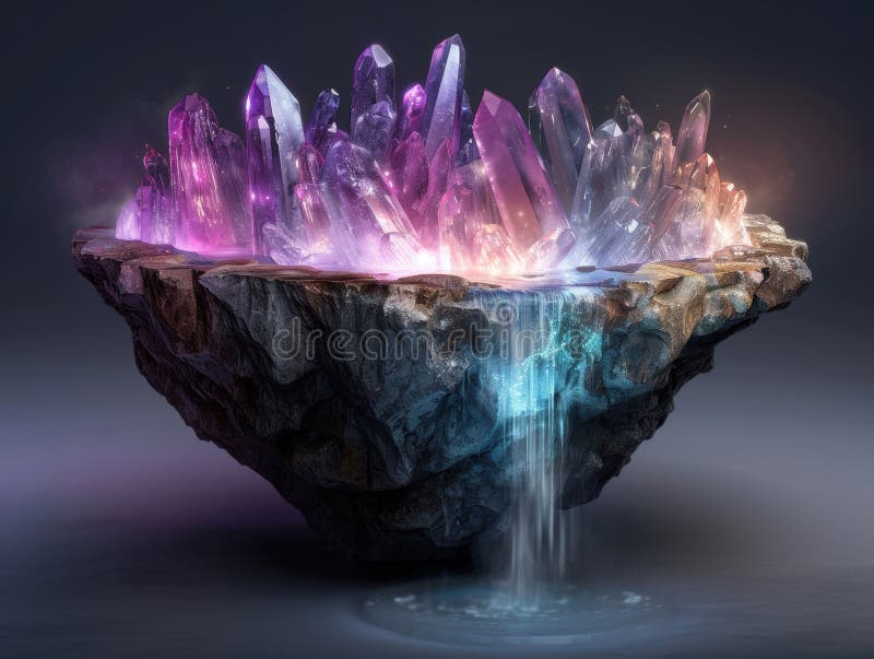 Magical Crystal Waterfall Landscape Stock Illustration - Illustration ...